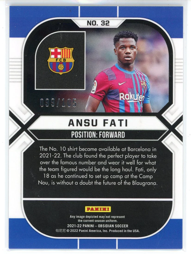 Ansu Fati 2021-22 Panini Obsidian Soccer Card #32 | eBay