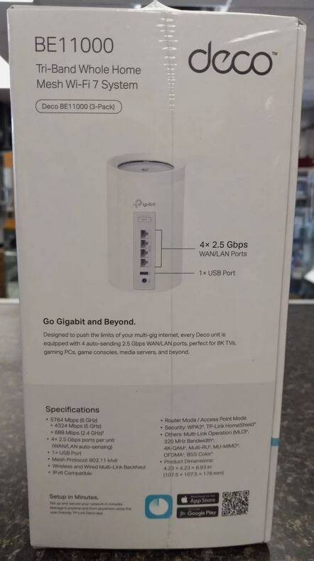 TP-Link Deco BE11000 Wi-Fi 7 Tri-Band Whole-Home Mesh WiFi System, 3 ...