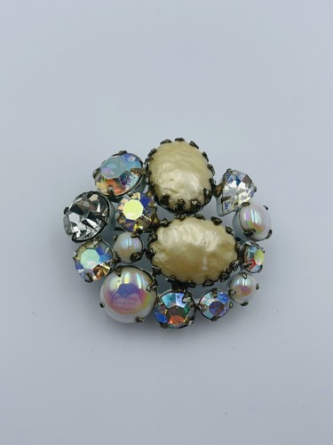 Regency Vintage White Coated Metal Iridescent Faux Pearl Brooch Pin | eBay