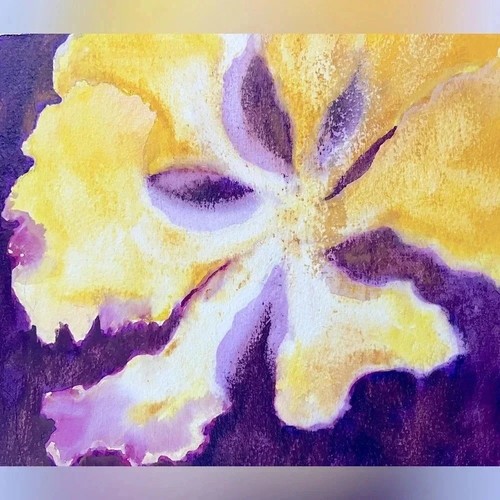 Original Watercolor Painting Floral Purple Yellow NWOT Unframed | eBay