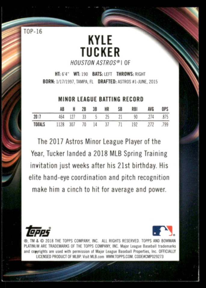 2018 Bowman Platinum #TOP-16 Kyle Tucker Top Prospects Ice | eBay