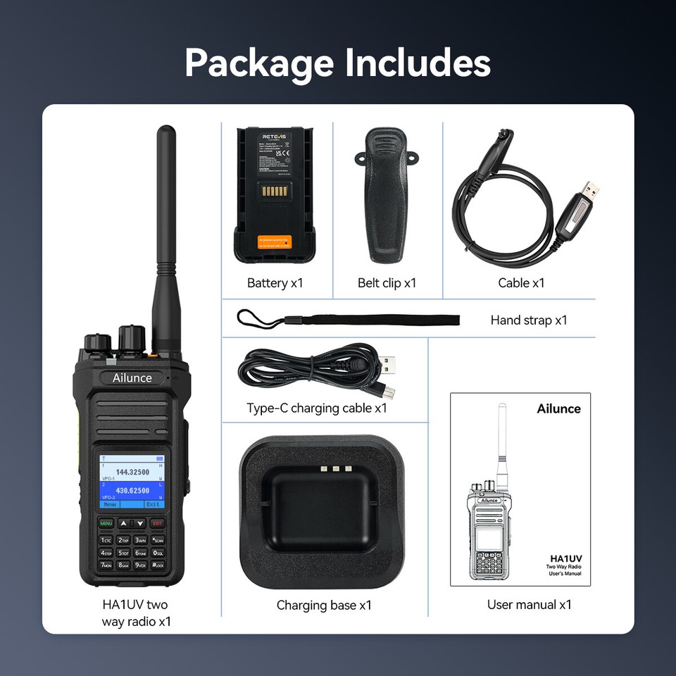 Ailunce HA1UV Handheld Ham Radio Transceiver Dual Band NOAA Walkie ...