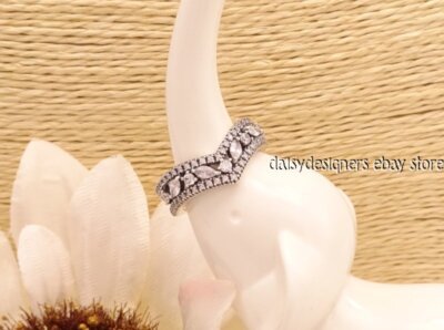 NEW Pandora MARQUIS DOUBLE WISHBONE Silver Clear Ring 56 8 199095C01 ...
