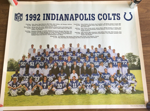 1992 Indianapolis Colts NFL Team Roster Photo Promo Poster Kroger 22" x ...