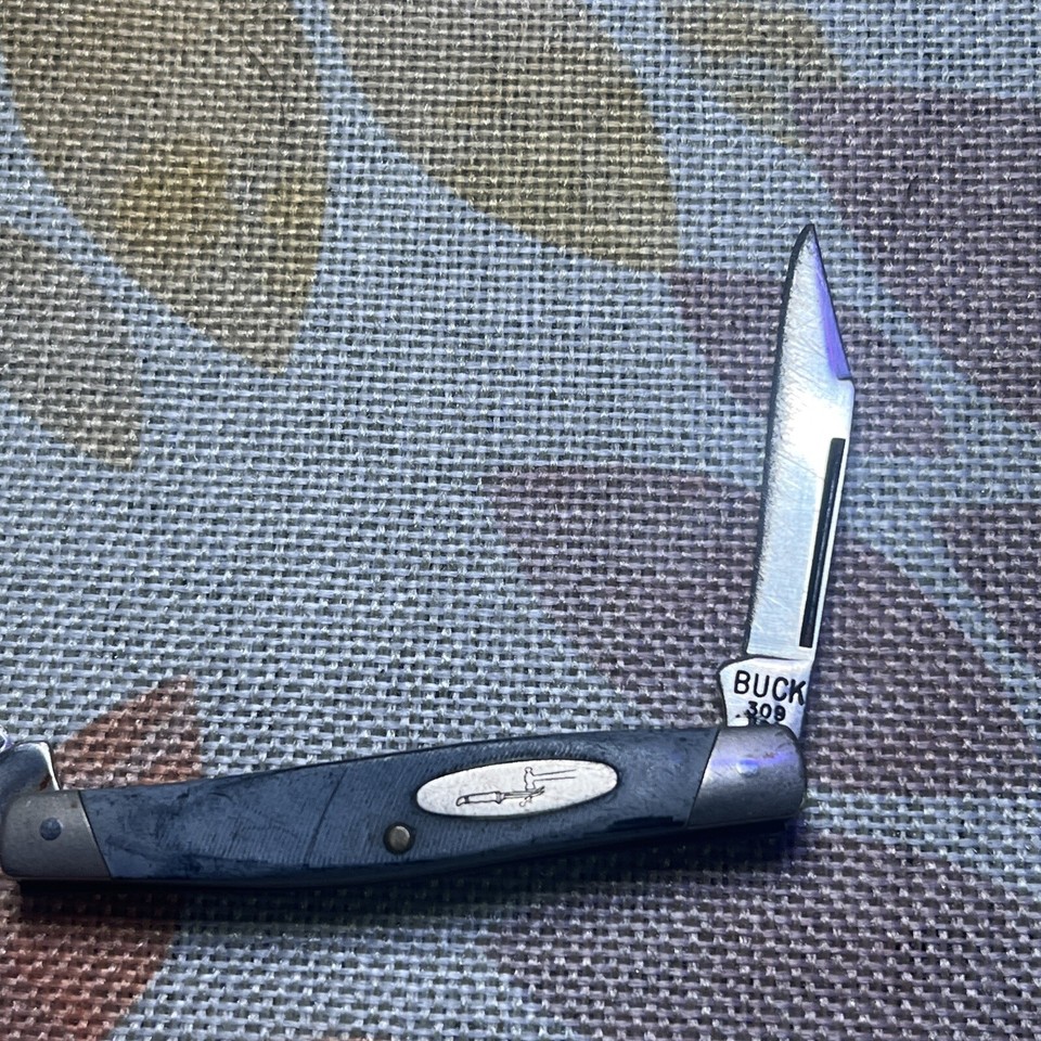 BUCK USA PRE DATE CODE 309 COMPANION 2-BLADE KNIFE SAWCUT BLACK DELRIN ...