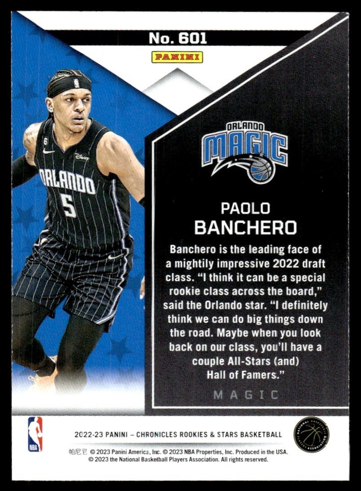 2022-23 Panini Chronicles Paolo Banchero Rookie Orlando Magic #601 ...