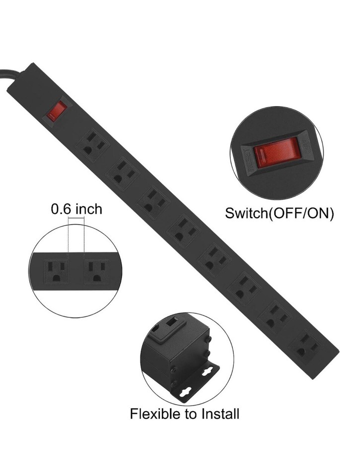 Metal 8 Outlet Mountable Power Strip, Wall Mount Outlet Power Strip ...