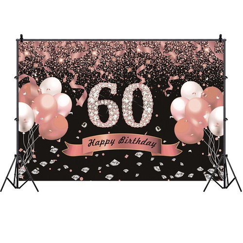 Rose Gold 60 Backdrop Woman Sixty Happy Birthday Party Photo Background ...