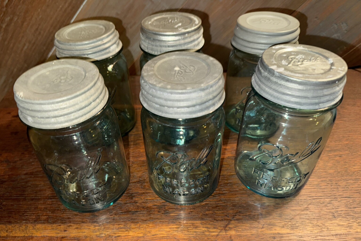 Lot of 6 Vintage Ball Perfect Mason Jars BLUE PINTS With Ball Zinc Lids ...