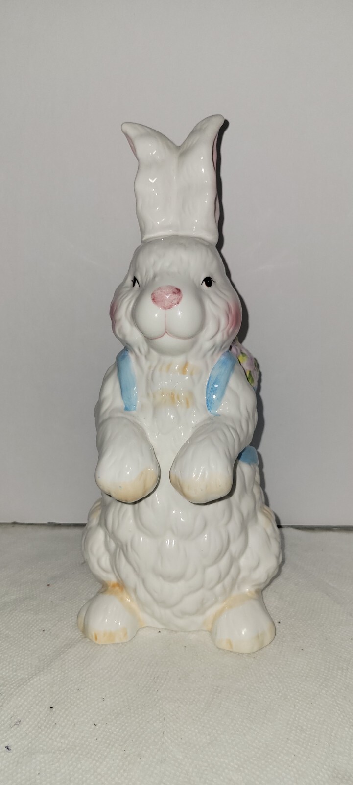 Bunny Standing Rabbit Ceramic White Carrying Basket Of Flowers | eBay