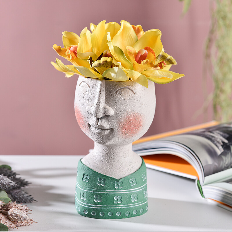 Resin Flower Pot Portrait Sculpture Planter Succulent Vase Face ...