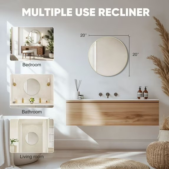Wall Round Mirror with Crystal Clear Reflection, Convenient Hanging ...