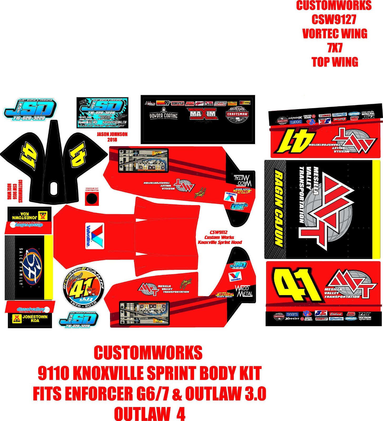 CUSTOMWORKS KNOXVILLE SPRINT CAR 9110 JASON JOHNSON 2018 THEME WRAP KIT ...