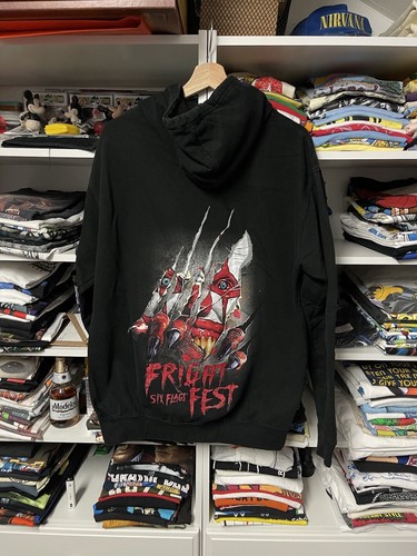 Six Flags Fright Fest Hoodie Mens Black Clown Halloween Pullover ...