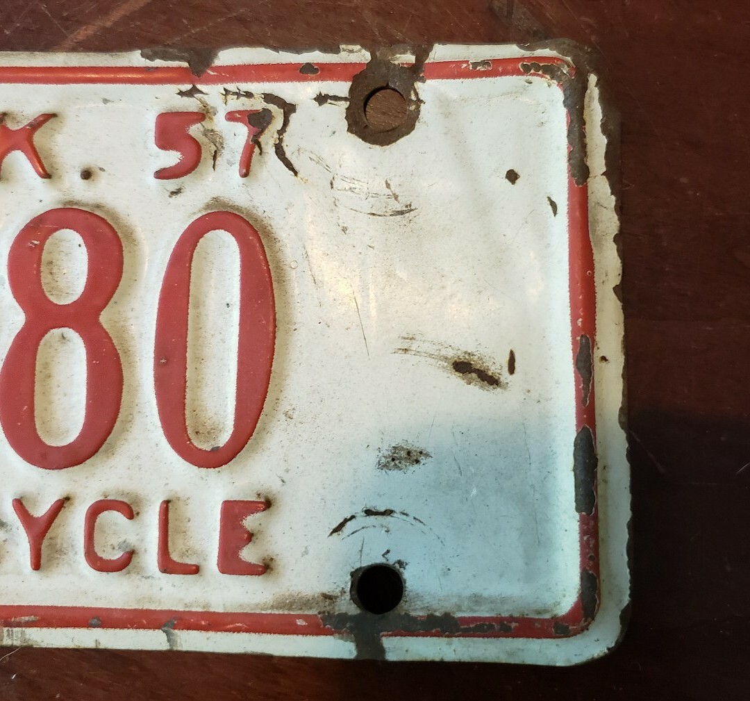 Vintage 1957 Arkansas Motorcycle License Plate ORIGINAL PAINT #R-580 | eBay