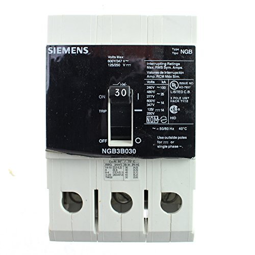 Siemens NGB3B030 Molded Case Circuit Breaker, NGB Type, 3-Pole, 30A ...