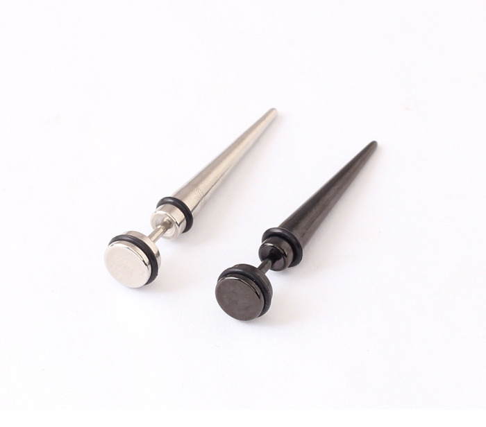 Mens Punk Taper Spike Stainless Steel Fake Cheater Ear Plug Earrings ...