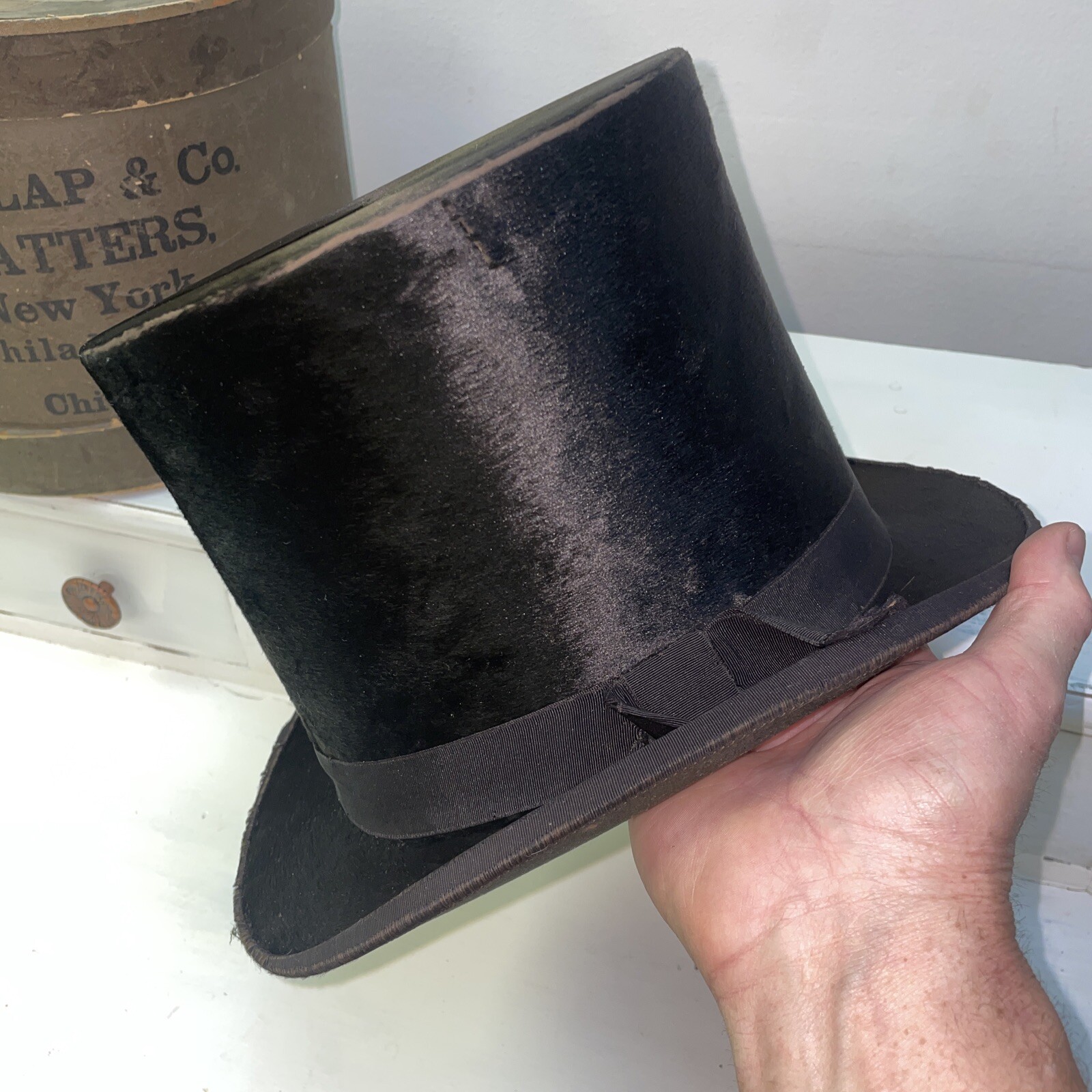 Antique Vintage Victorian Black Silk Top Hat Abe Lincoln Type New York ...