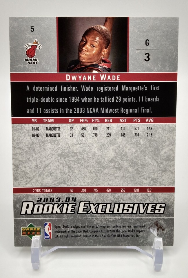 2003-04 Upper Deck Rookie Exclusives Dwayne Wade Rookie Card #5 RC ...