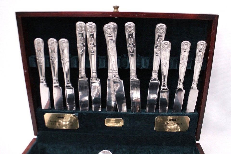 Vtg VINERS Kings Royale Stainless Steel 43 Piece CUTLERY SET w/ Box ...