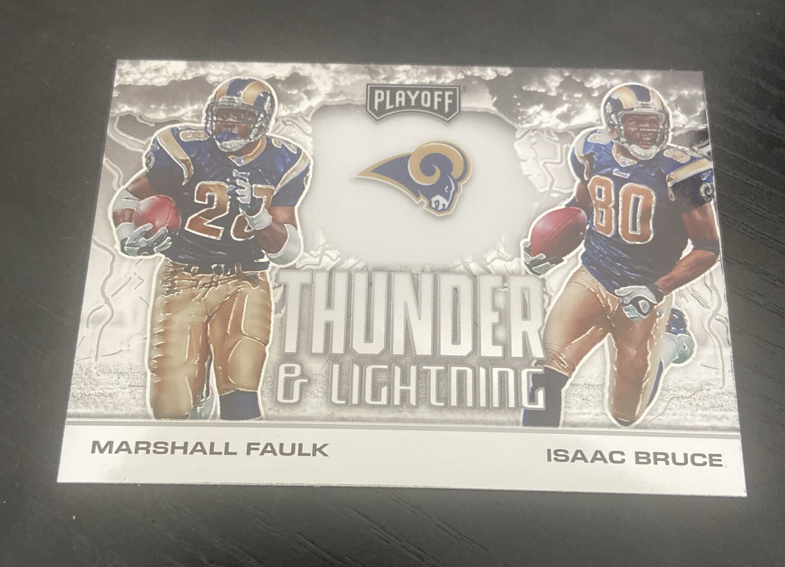 2020 PLAYOFF THUNDER & LIGHTNING MARSHALL FAULK, ISAAC BRUCE TL-13 Rams ...