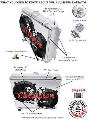 22 Inch Core Early Mopar Aluminum Radiator 3 Row KR Champion Fan Shroud ...