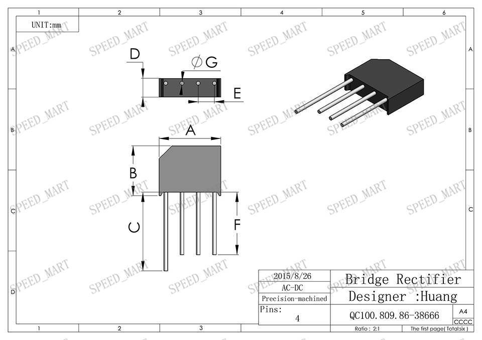 2 pcs KBP206 Bridge Rectifier Gleichrichter 600V AC change DC 2A KBP ...