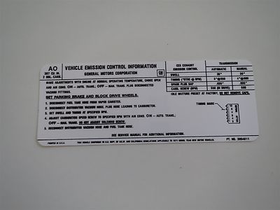 1971 CHEVROLET CHEVELLE MALIBU EL CAMINO 307 200HP ENGINE EMISSIONS ...