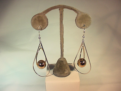 TWO INCH HANGING MIXED METAL EARRING WITH BALL #69-A/14 | eBay
