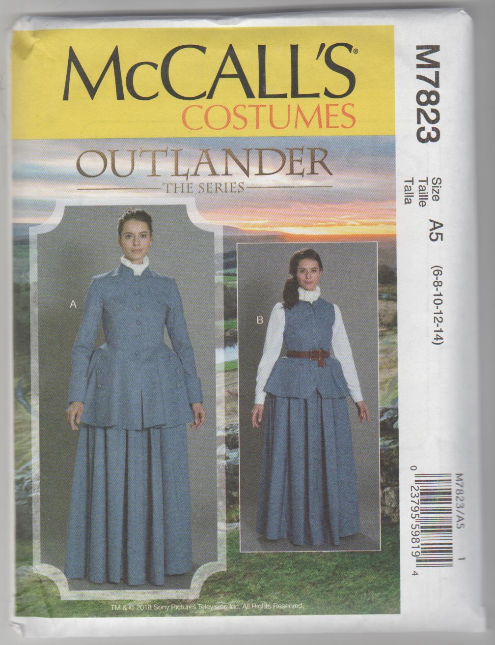 McCall's Sewing Pattern M7823 Outlander Claire Peplum Jacket & Vest ...