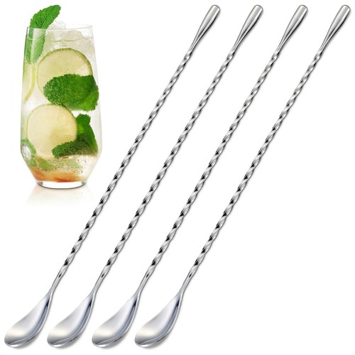 4pcs Cocktail Spoon Long Handle Bar Spoon 12" Metal Spoons Drink Mixers ...
