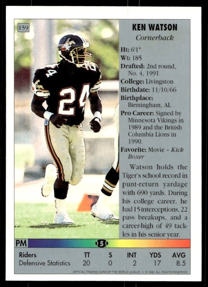 1992 Ultimate WLAF Ken Watson San Antonio Riders #159 | eBay