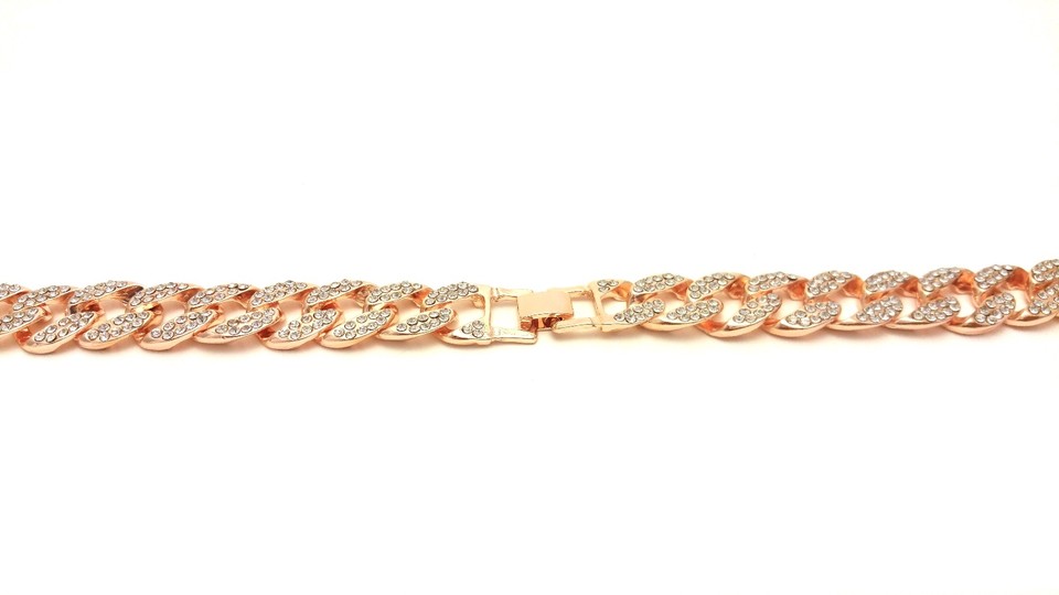 Mens 14K Rose Gold Finish Rapper's Miami Cuban Link Chain Necklace | eBay