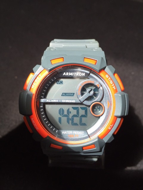 2 Men’s Armitron Pro Sports Watch WR 50m Gray & Orange 40/8320 Digital ...
