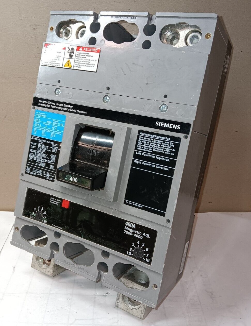 SIEMENS SENTRON JXD62B400 400 AMP CIRCUIT BREAKER 600 VAC 2 POLE 65 kA ...