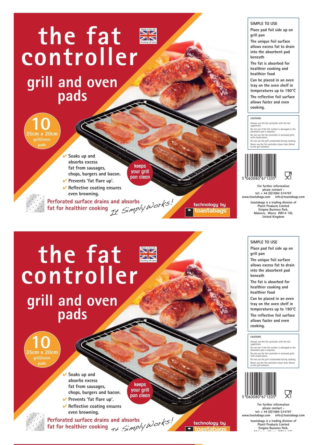 20 Fat Controller Fat Trapper Grill And Oven Cooking Pads Absorbs Fat ...