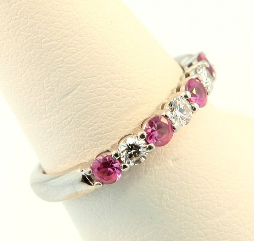 18ct White Gold Diamond & Pink Sapphire Seven Stone Eternity Ring 0 ...