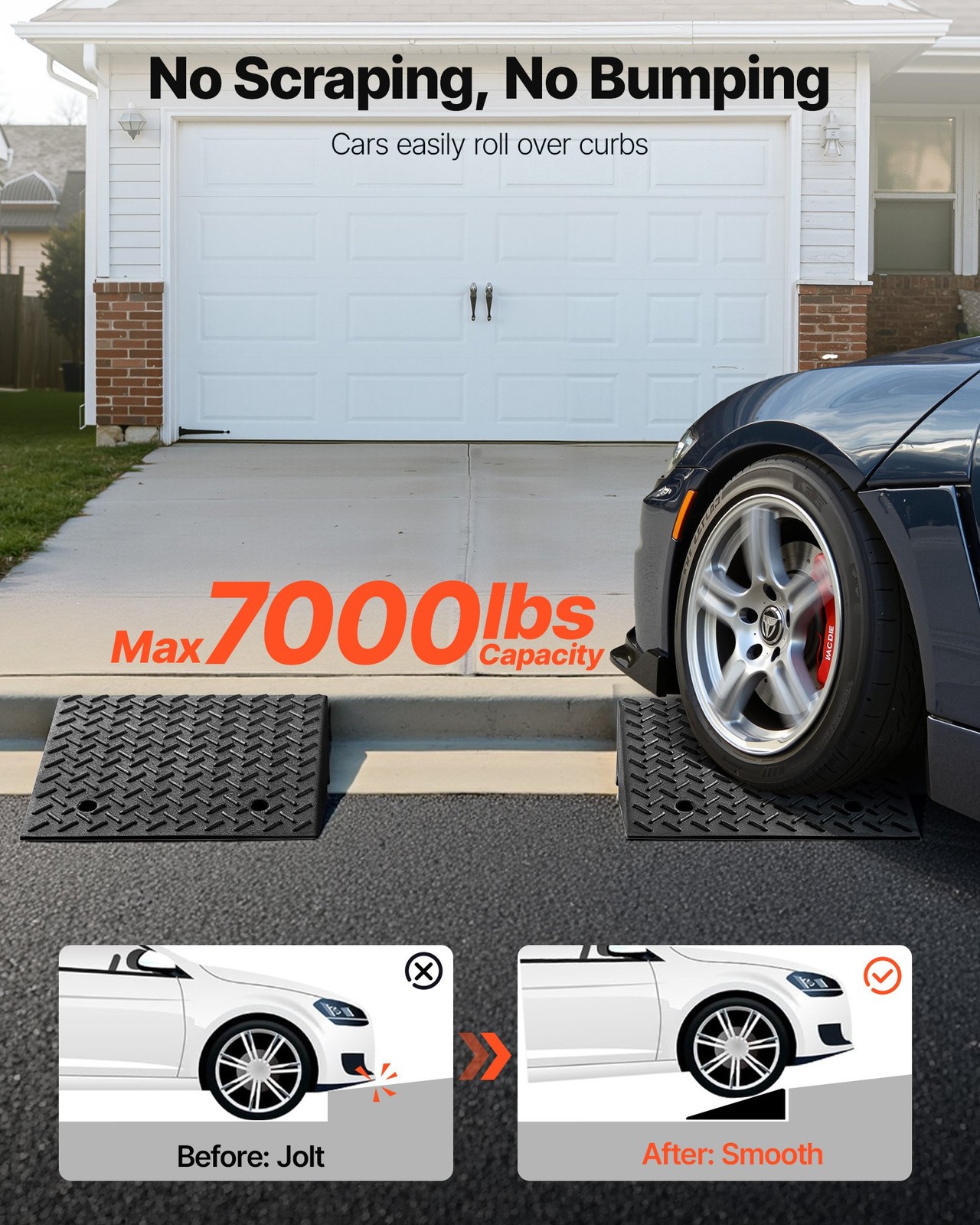 VEVOR Driveway Curb Ramp,7000 lbs Load Capacity,7 Inches Rise Height ...