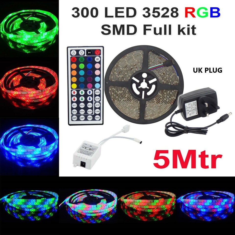 LED STRIP LIGHTS 5050 RGB COLOUR CHANGING TAPE UNDER CABINET KITCHEN TV ...