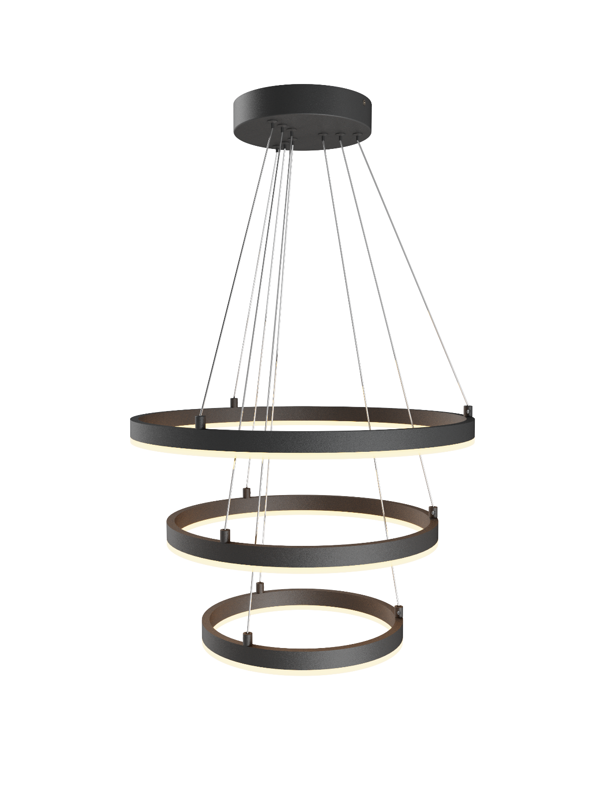Modern LED 3 Ring Chandelier Dimmable Black Ceiling Pendant Light ...