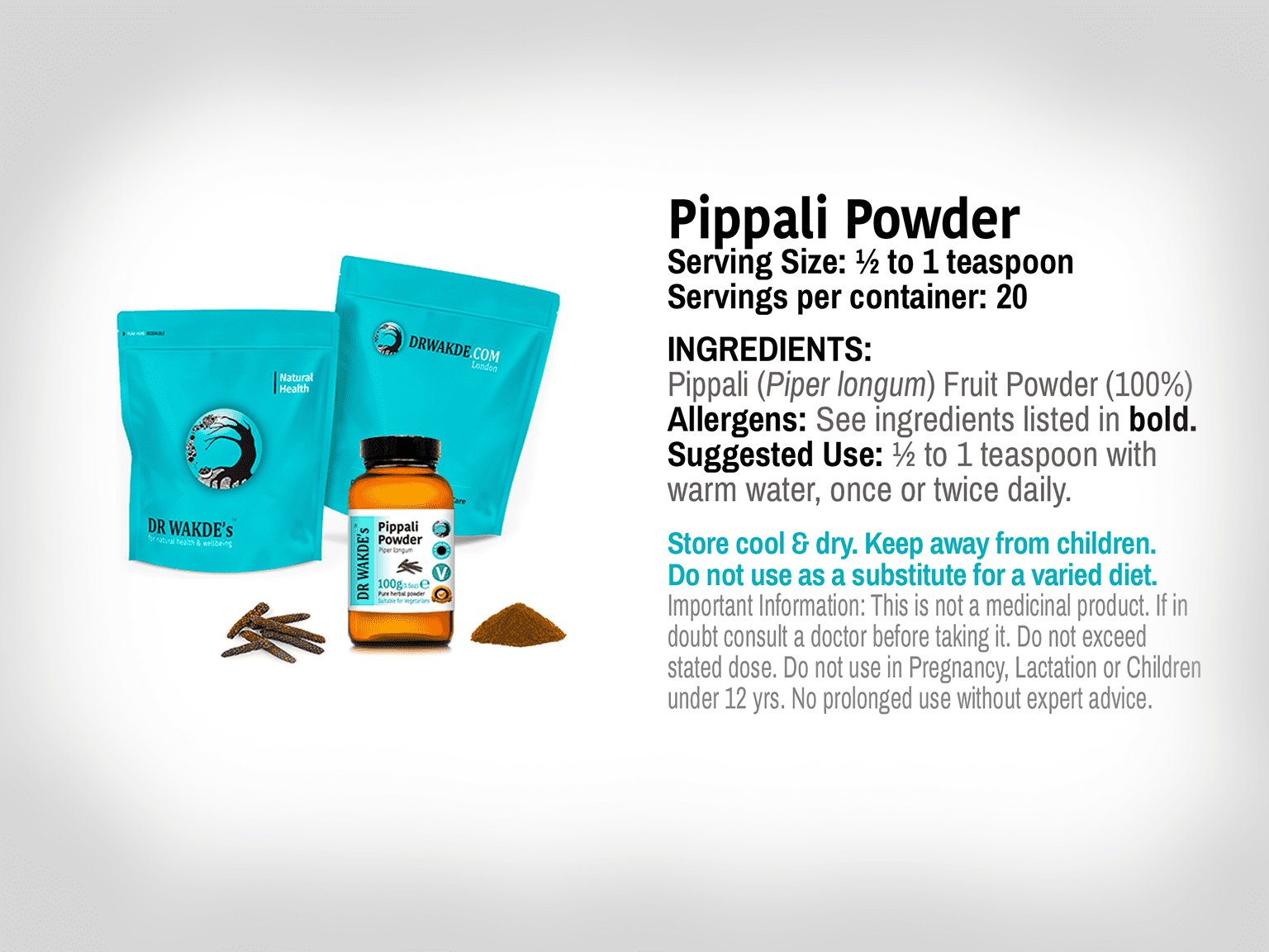 DR WAKDE'S Pippali Powder (Long Pepper | Piper longum) | Pure, Raw ...