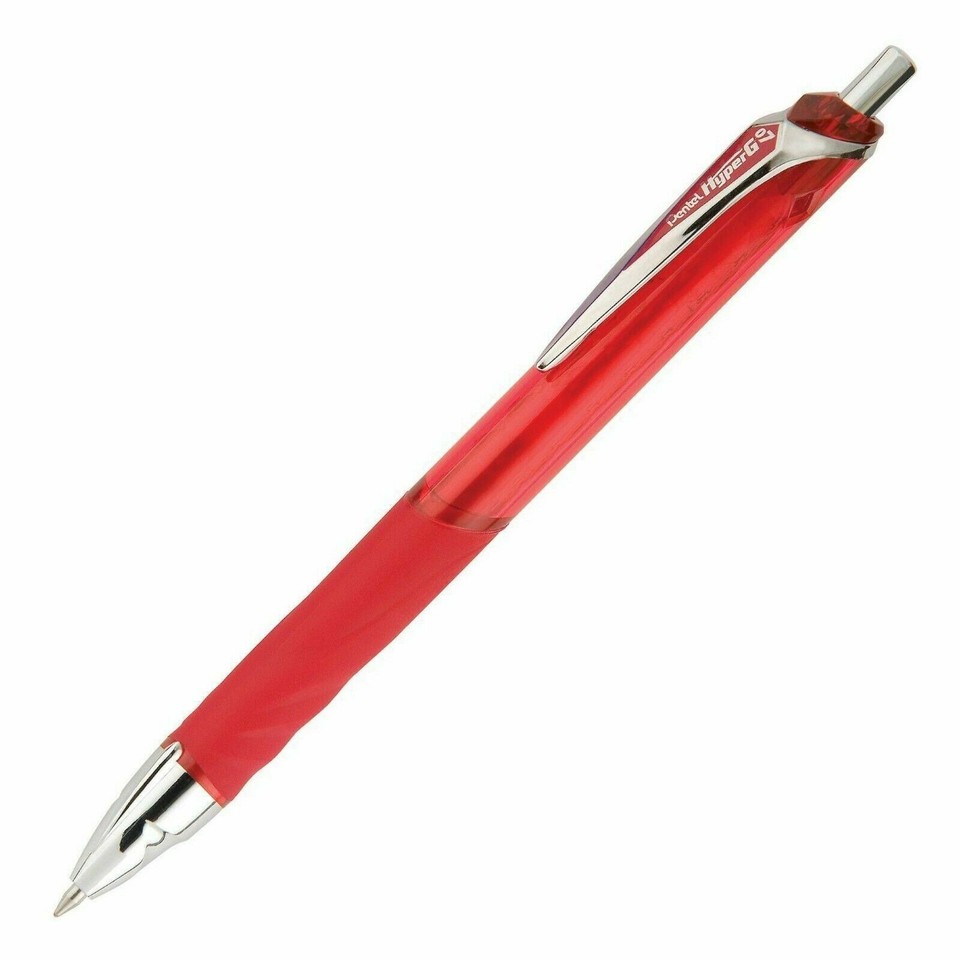 NEW Pentel HyperG Retractable RED Gel Roller Pen 2-PACK .7mm Medium ...