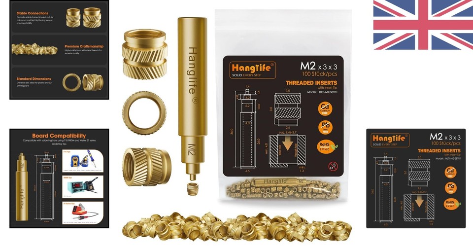 M2 Brass Heat-Set Threaded Inserts for 3D Printing - 100 Pieces with ...