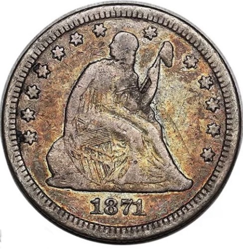 1871 ~ Seated Liberty Quarter ~ Rare KEY Date ~ VF ~ Great Color ~ LOW ...
