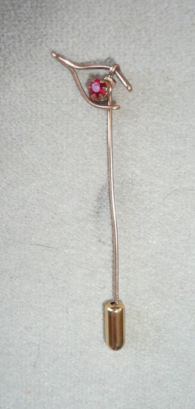 Antique 14k Gold Wishbone and Ruby Stick Pin - Gem