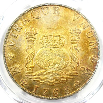 1763 Mexico Pillar Dollar 8 Reales Silver Coin (8R) - Certified PCGS AU ...