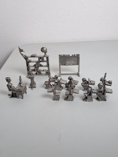 Vintage BOYD PERRY Miniature Pewter 14 Piece Set School Class Figures ...