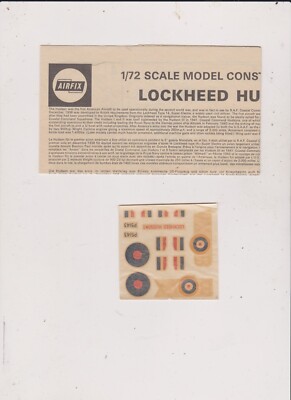 AIRFIX LOCKHEED HUDSON 1 1/72 INSTRUCTIONS AND DECALS | eBay