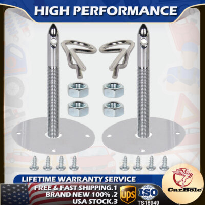 4" Long Chrome Plated 1016 Hood and Deck Pins Pins Plate Lock Clips Kit ...