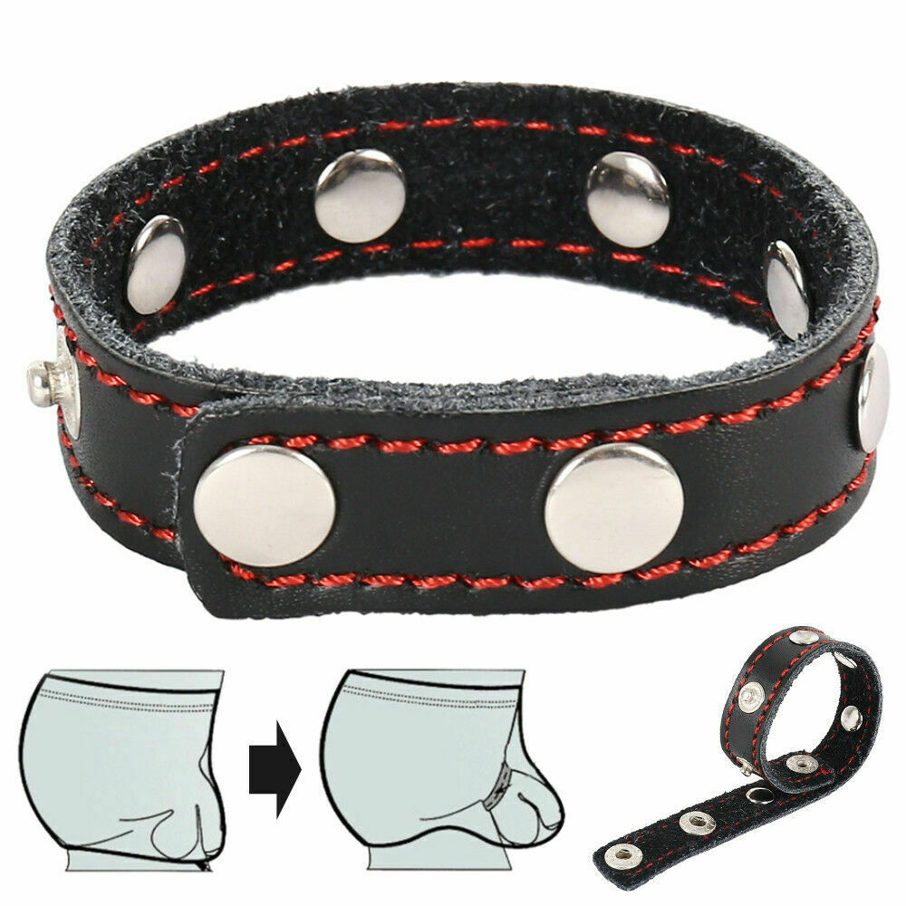 Leather Cock Ring Speed Snap Ball Harness Penis Enlarger Erection Male ...